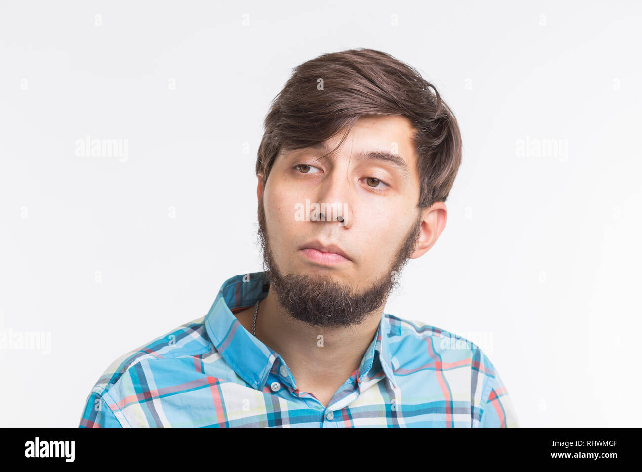 Process, problem, people concept - young man thinking about something ...