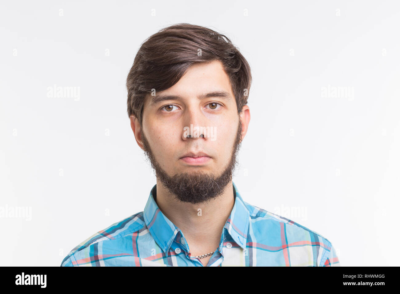 People, gesture and emotions concept - Sad bearded man on white ...