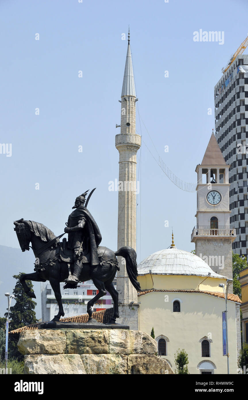 Statue of Skanderbeg, Skanderbeg Square. Tirana, Albania, Europe Stock ...