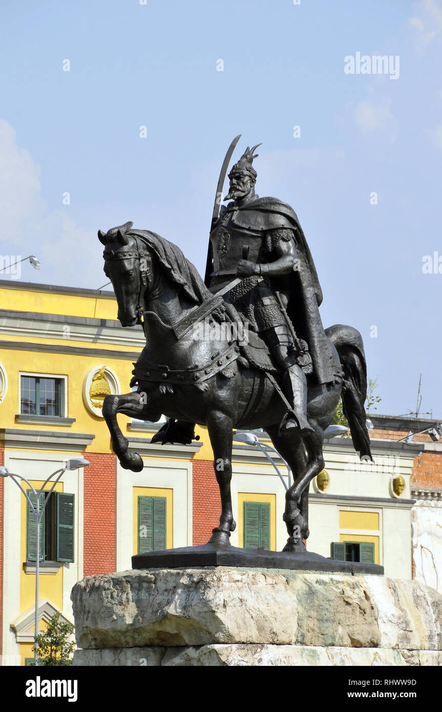 Statue of Skanderbeg, Skanderbeg Square. Tirana, Albania, Europe Stock ...