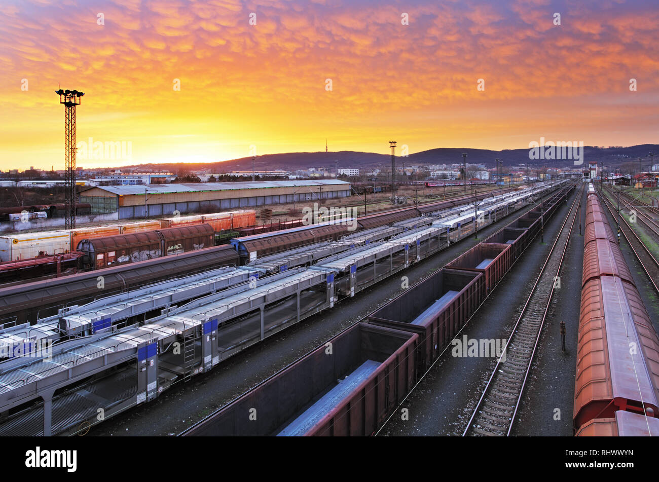 Train freight - Cargo railroad industry Stock Photo - Alamy