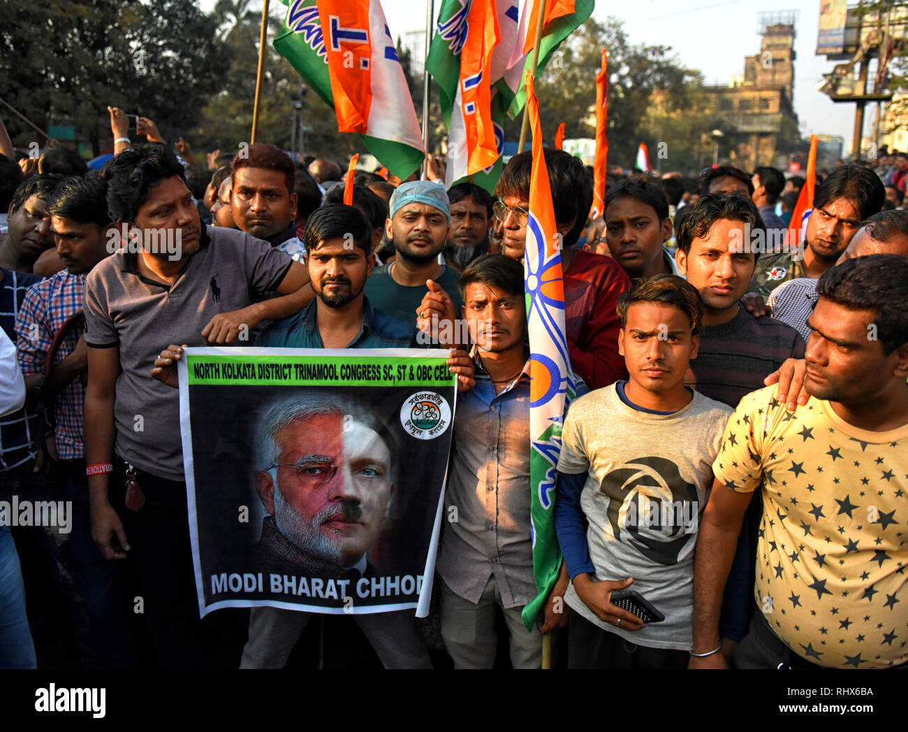 Kolkata, WEST BENGAL, India. 4th Feb, 2019. A protester seen holding a ...