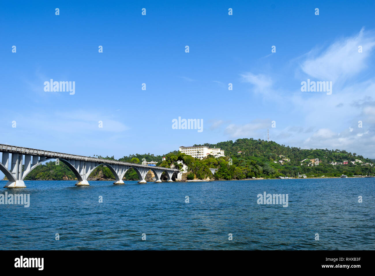 Bridge of Samana leading to little island through atlantic ocean in ...