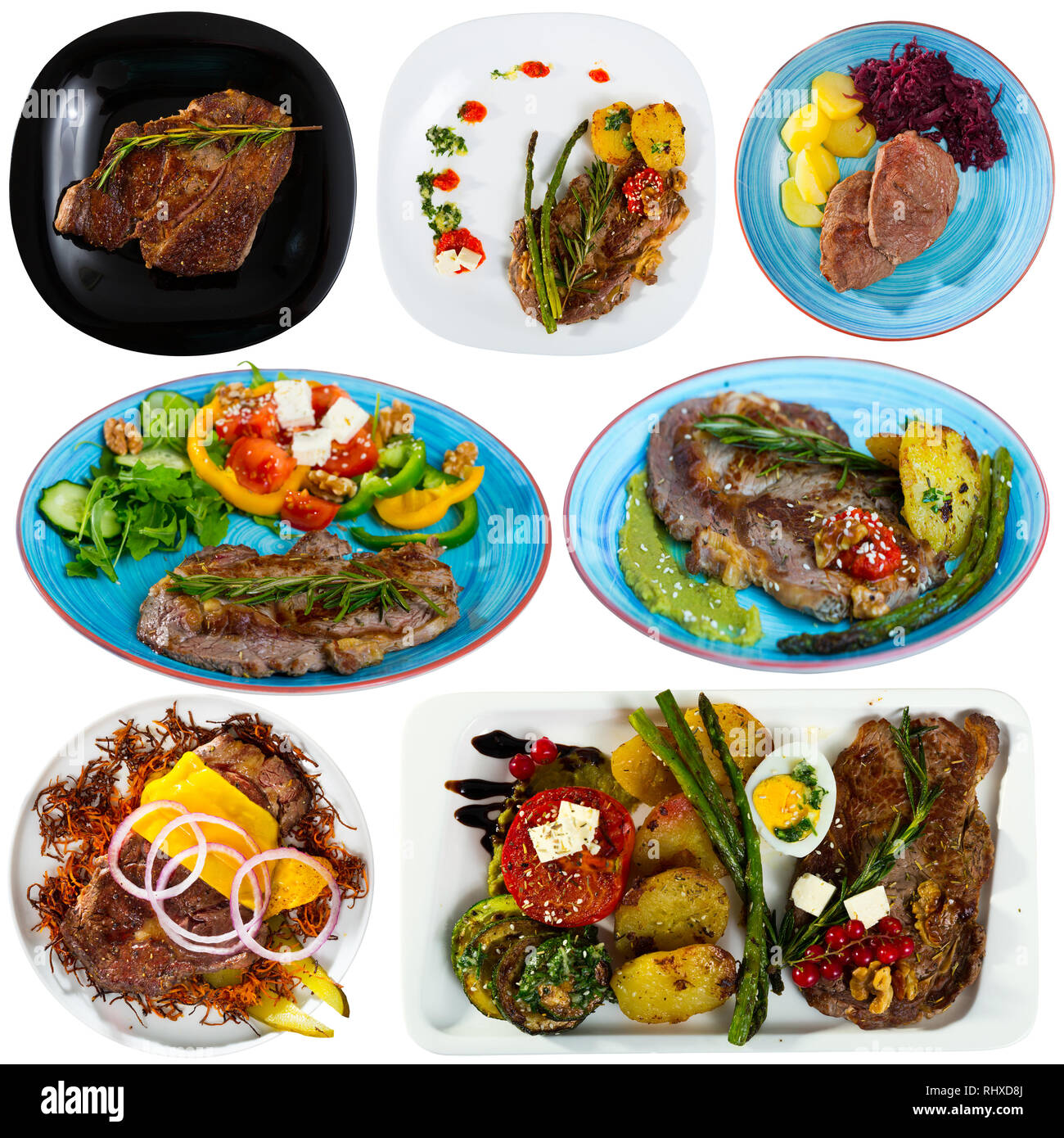 Assorted beef dishes on a white background Stock Photo - Alamy