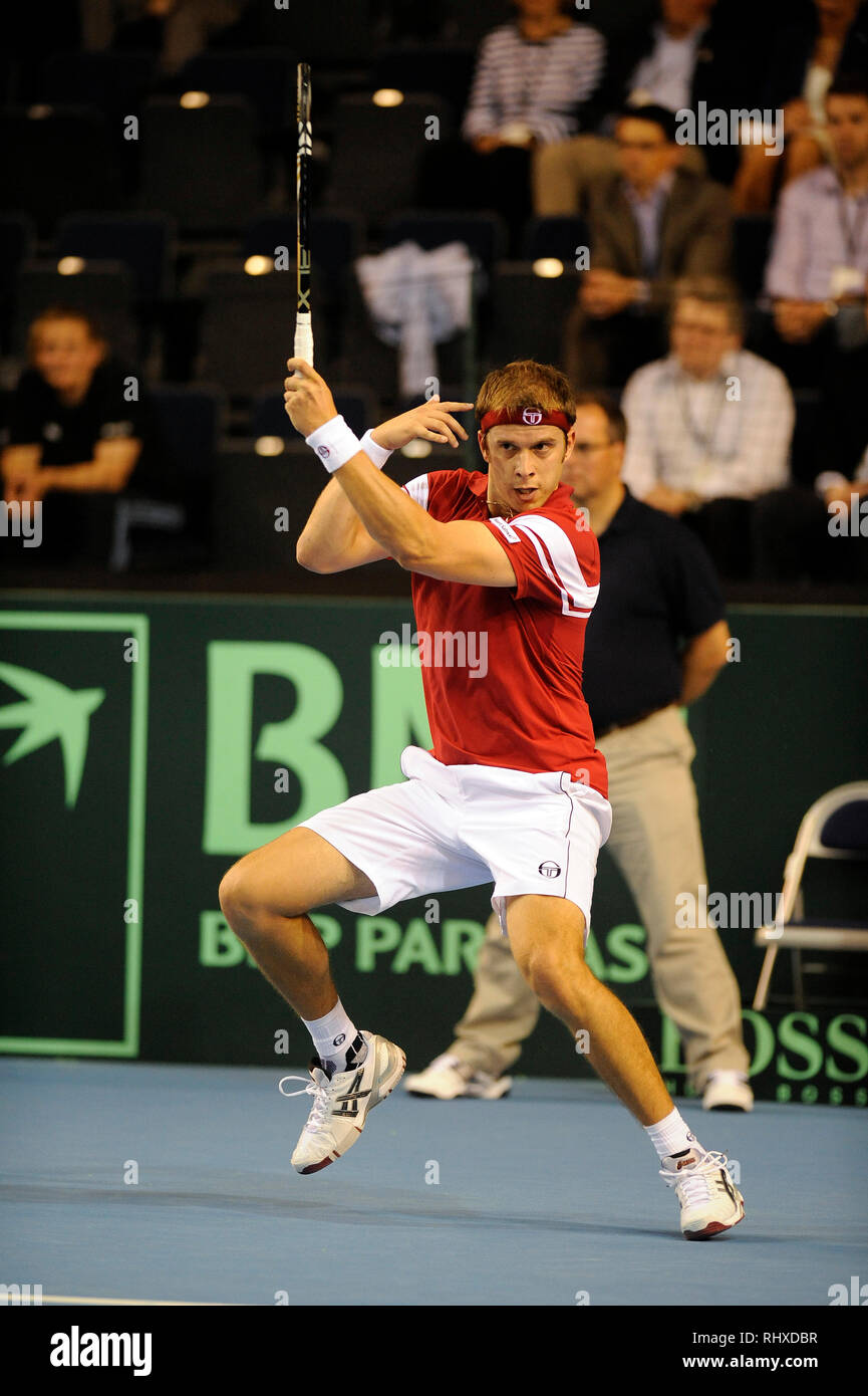Davis Cup Tennis at Braehead Arena. James Ward (GB) v Gilles Muller ...