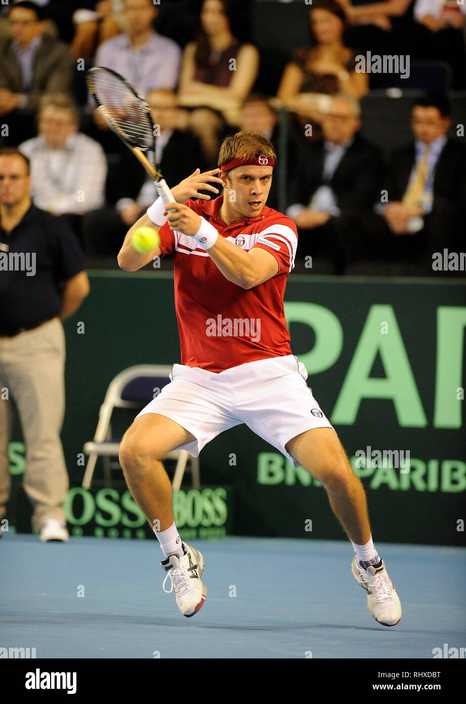 Davis Cup Tennis at Braehead Arena. James Ward (GB) v Gilles Muller ...
