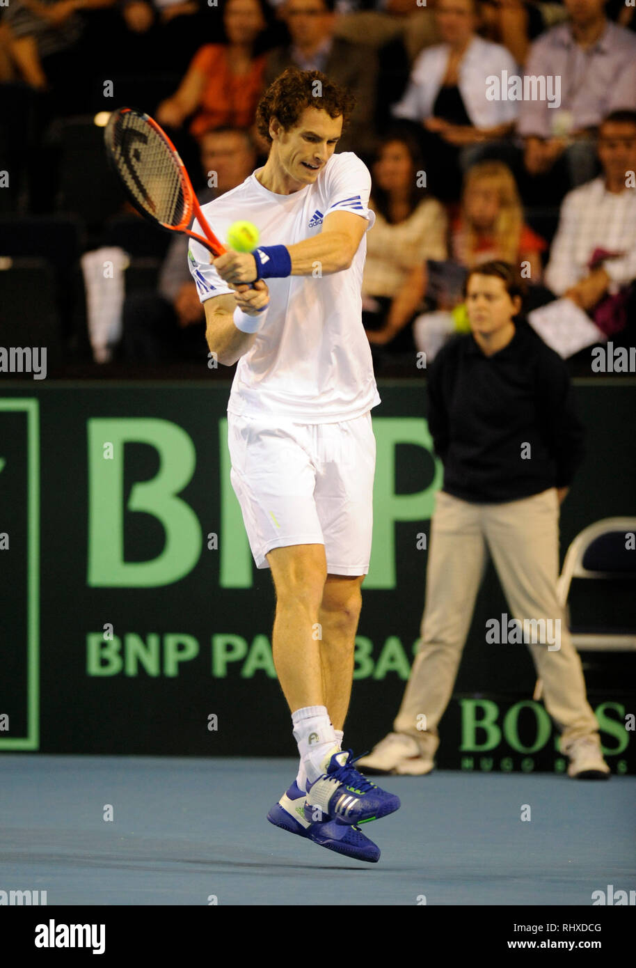 Davis Cup Tennis at Braehead Arena. Andy Murray (GB) v Laurent Bram ...