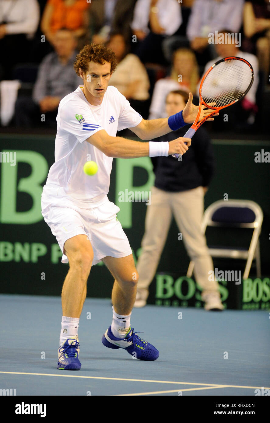 Davis Cup Tennis at Braehead Arena. Andy Murray (GB) v Laurent Bram ...
