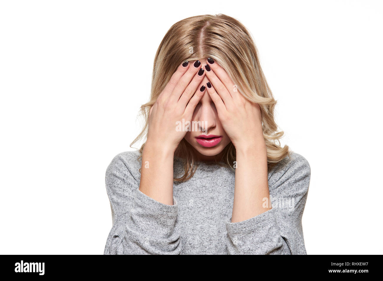 Stressed Exhausted Young Female Student Having Strong Tension Headache ...
