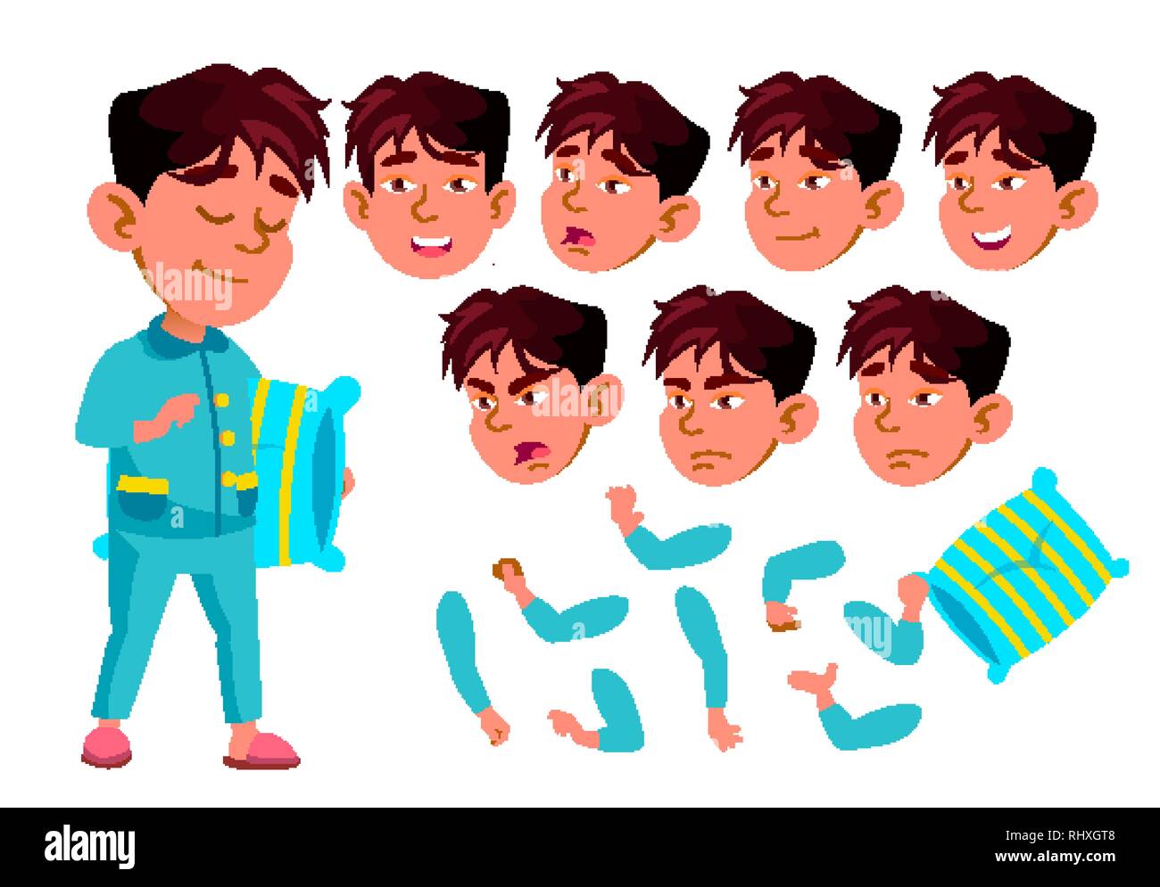 Asian Boy, Child, Kid, Teen Vector. Schoolchild. Lecture. Face Emotions ...