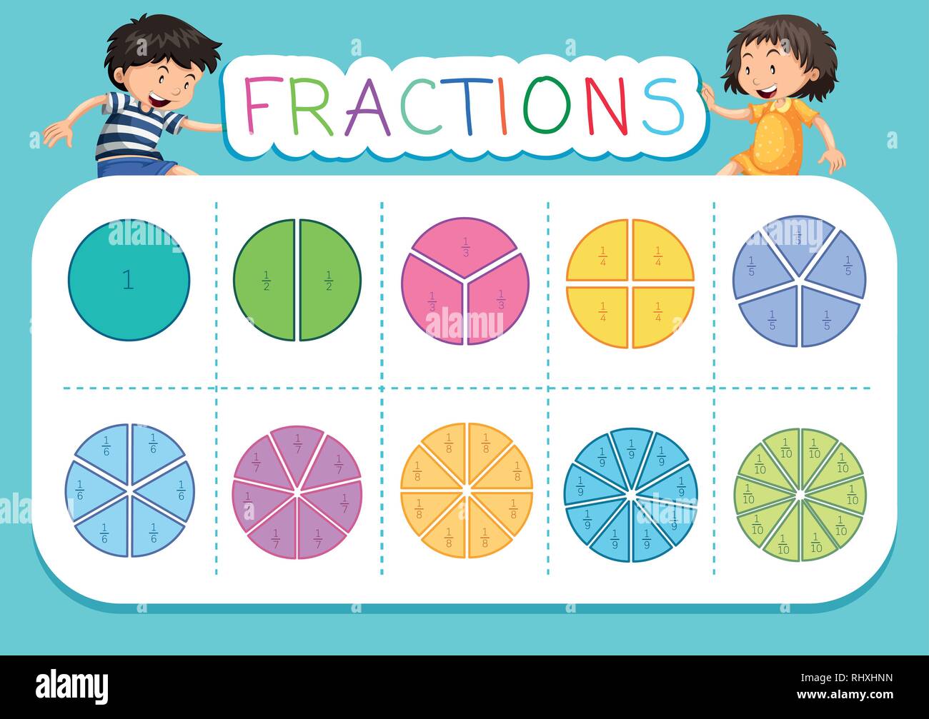 Mathematics fraction worksheet background illustration Stock Vector ...