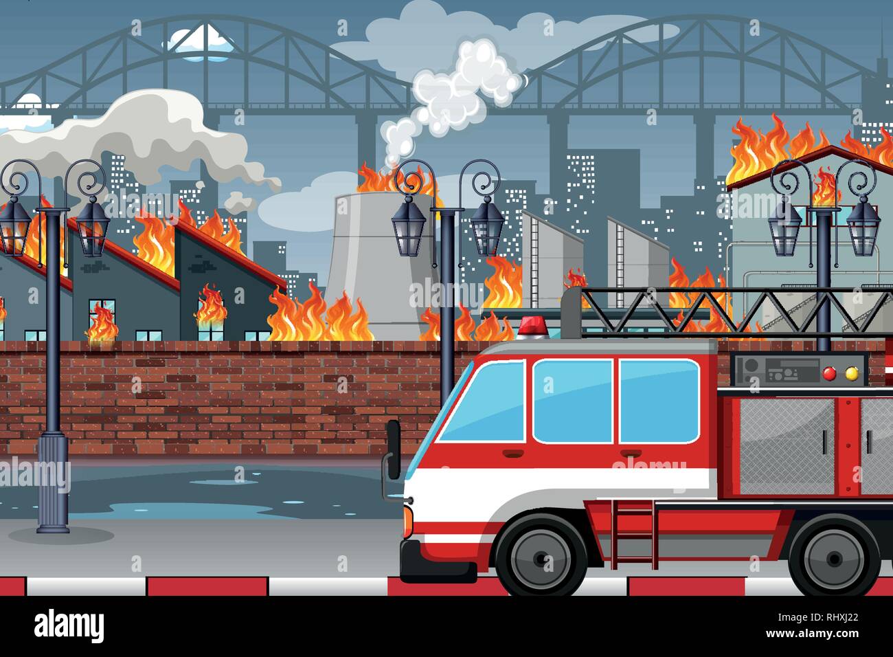 A fire in the factory illustration Stock Vector Image & Art - Alamy