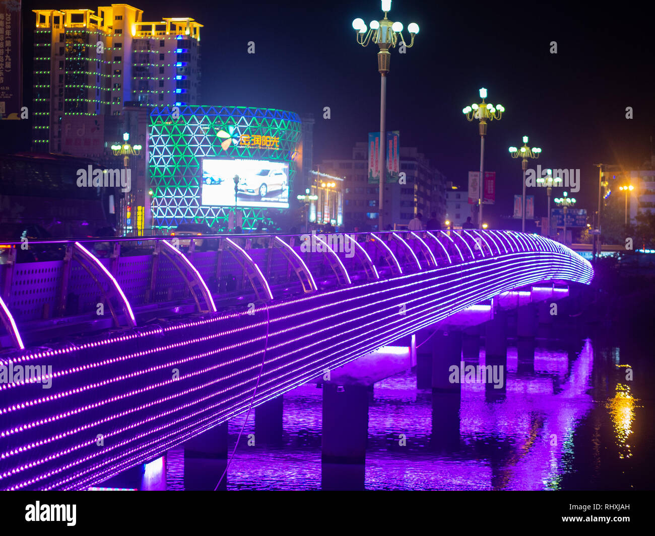 Neon lighted bridge Stock Photo - Alamy