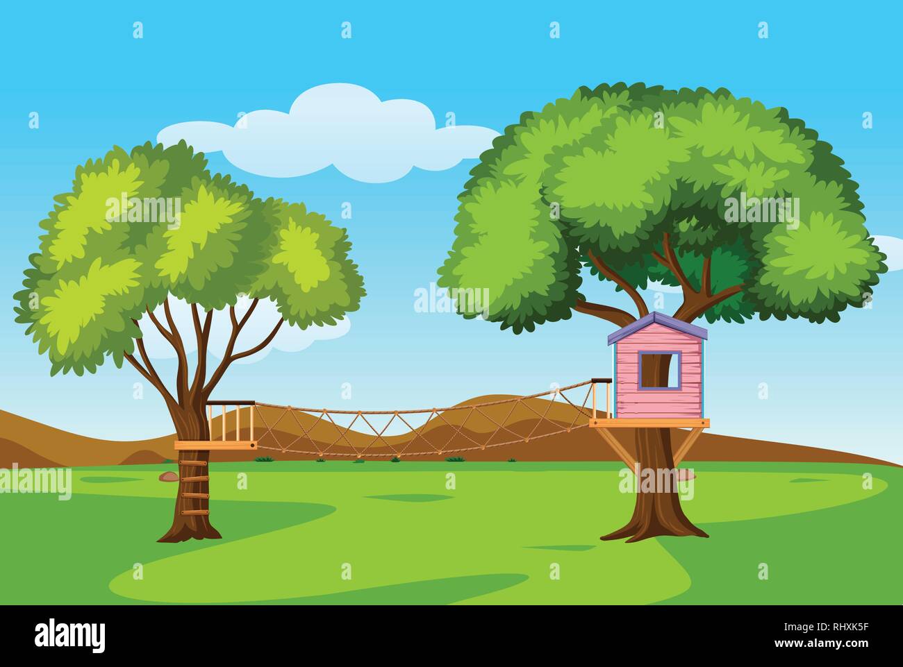 Treehouse in nature landscape illustration Stock Vector Image & Art - Alamy