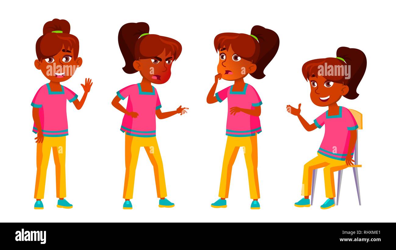 Indian Girl Set Vector. High School Child. Teenager, Classroom For ...