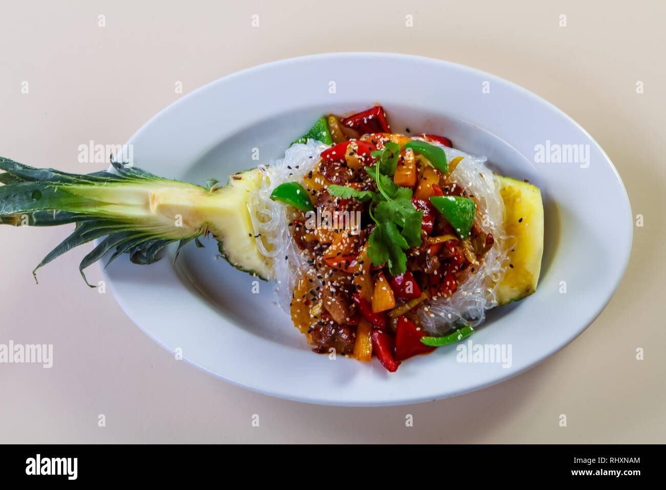 Pineapple with rice noodle and pork meat Stock Photo - Alamy
