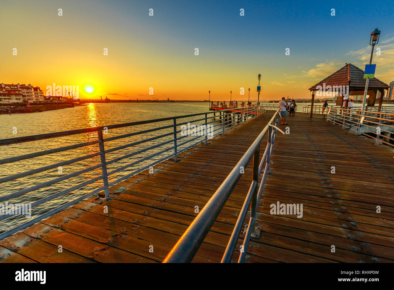 Scenic sunset on San Diego Bay from the old wooden pier in Coronado ...