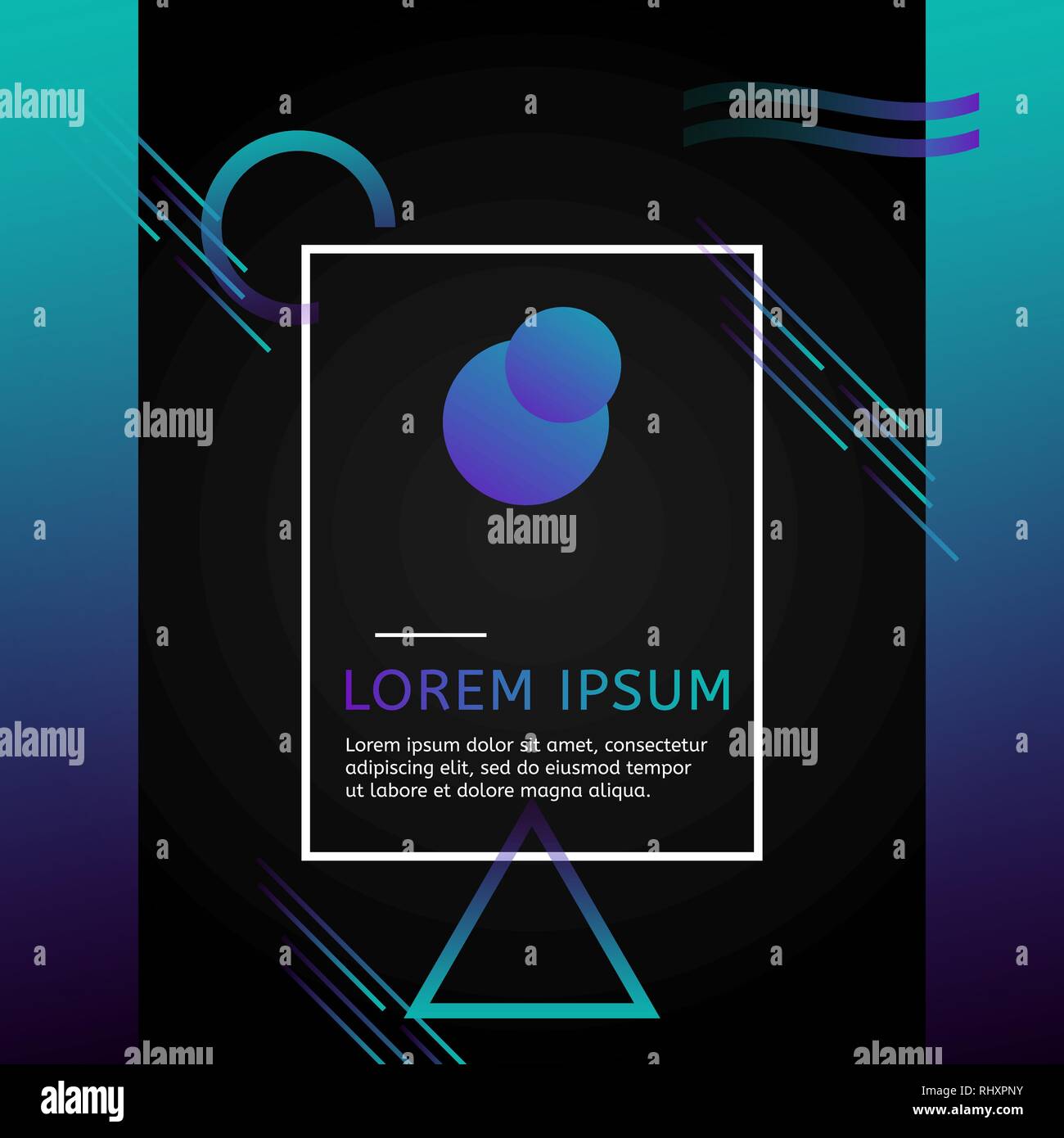 Neon elements with sea blue gradient. Black trend design template Stock ...
