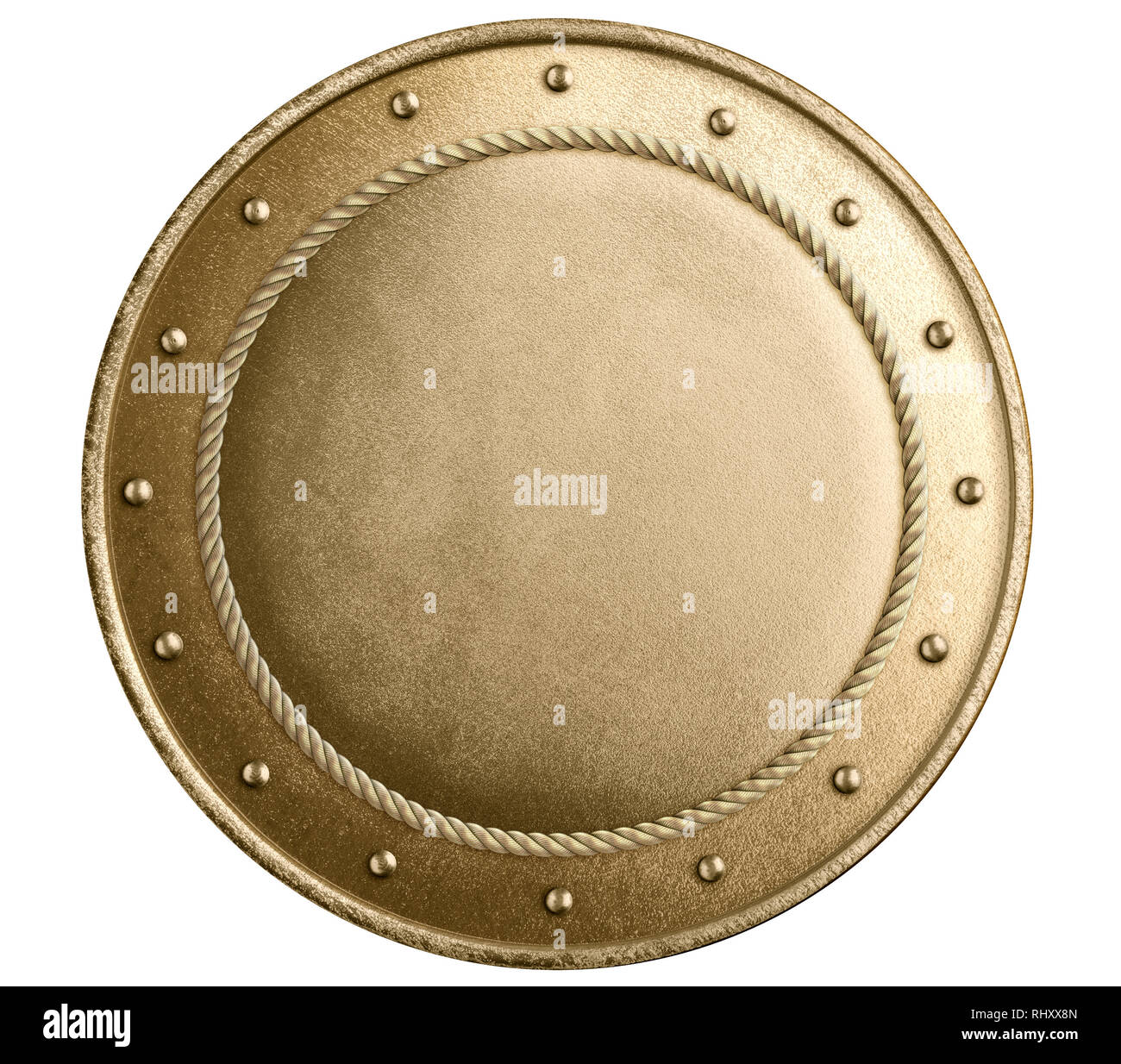 Large gold metal round shield isolated 3d illustration Stock Photo - Alamy