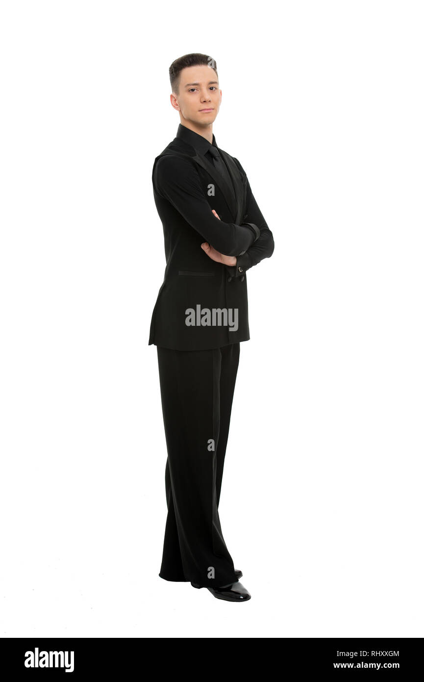 Posture and confidence concept. Guy on confident face dressed in formal ...