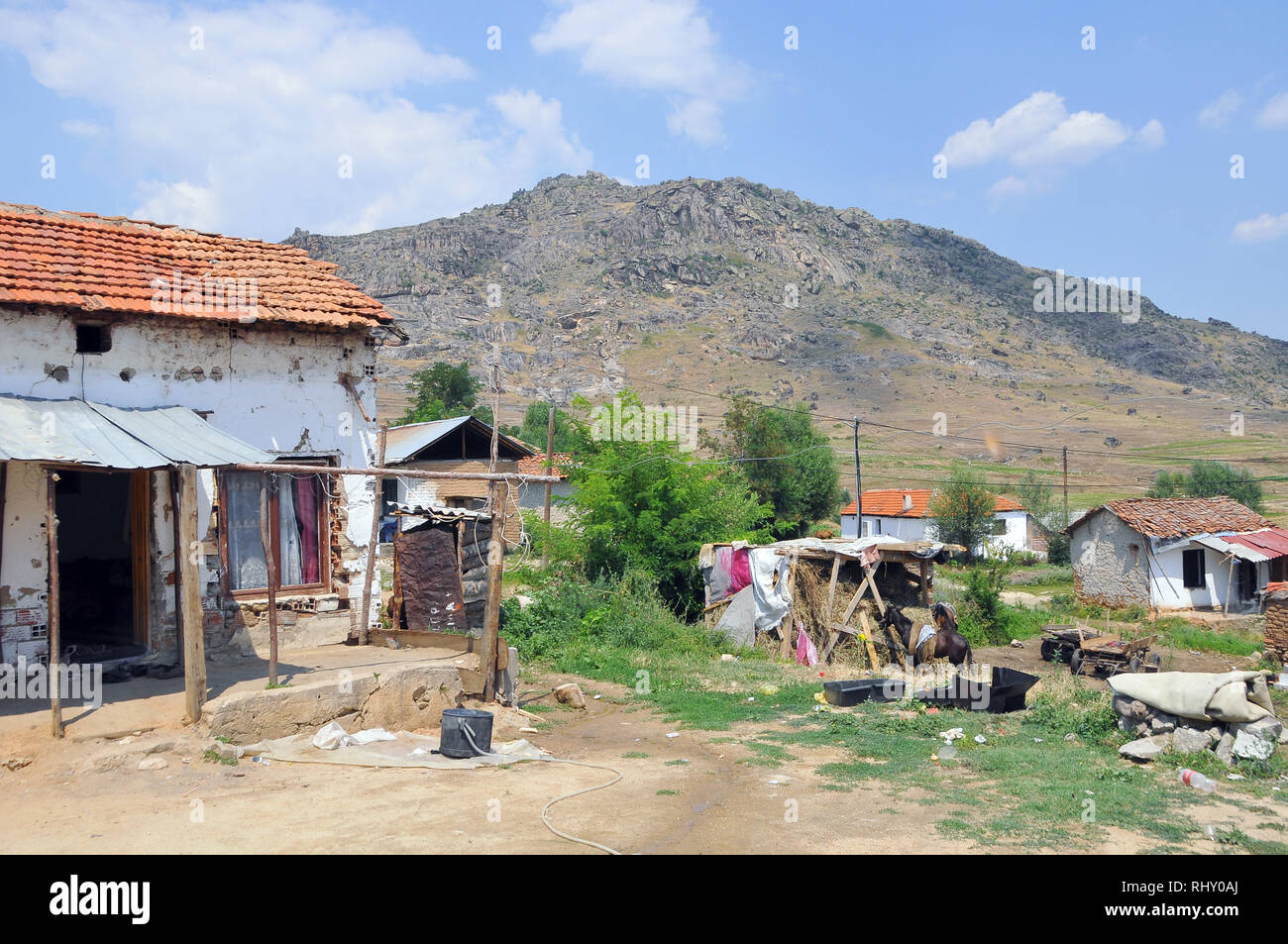 Poor people's houses on the outskirts of Prilep town in Macedonia Stock ...