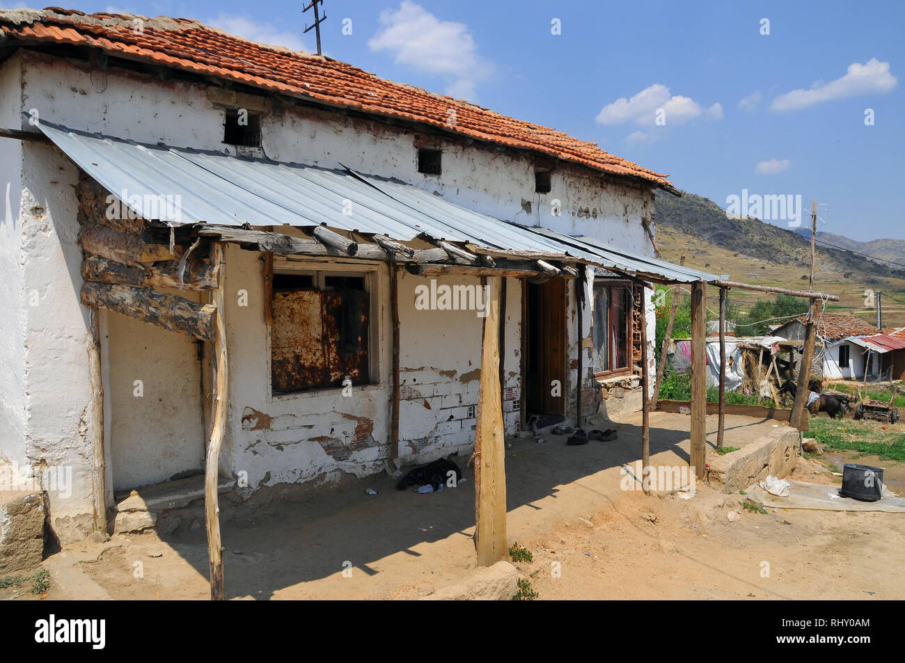 Poor people's houses on the outskirts of Prilep town in Macedonia Stock ...
