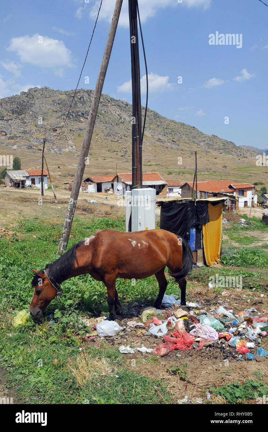 Poor people's houses on the outskirts of Prilep town in Macedonia Stock ...