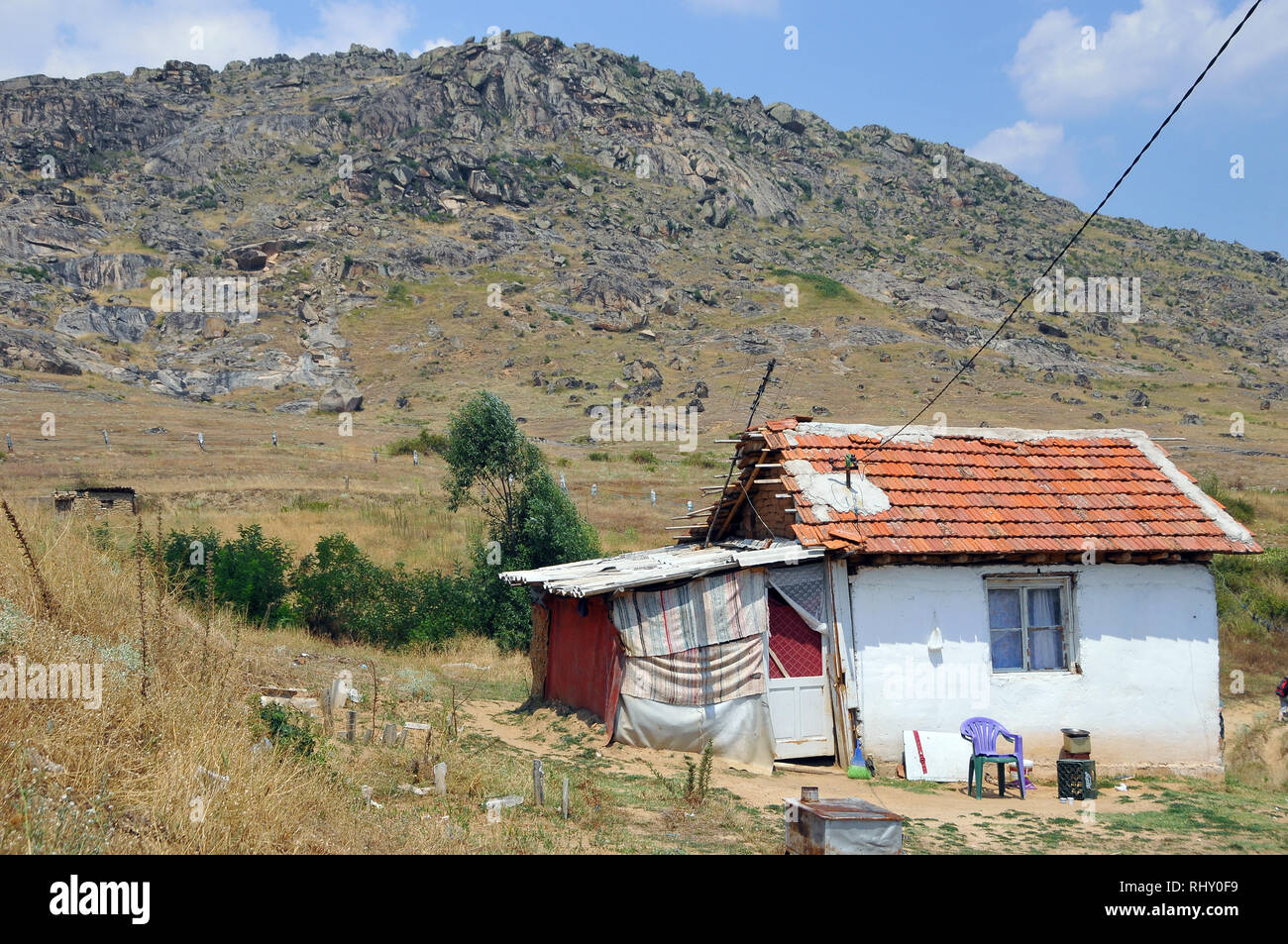 Poor people's houses on the outskirts of Prilep town in Macedonia Stock ...