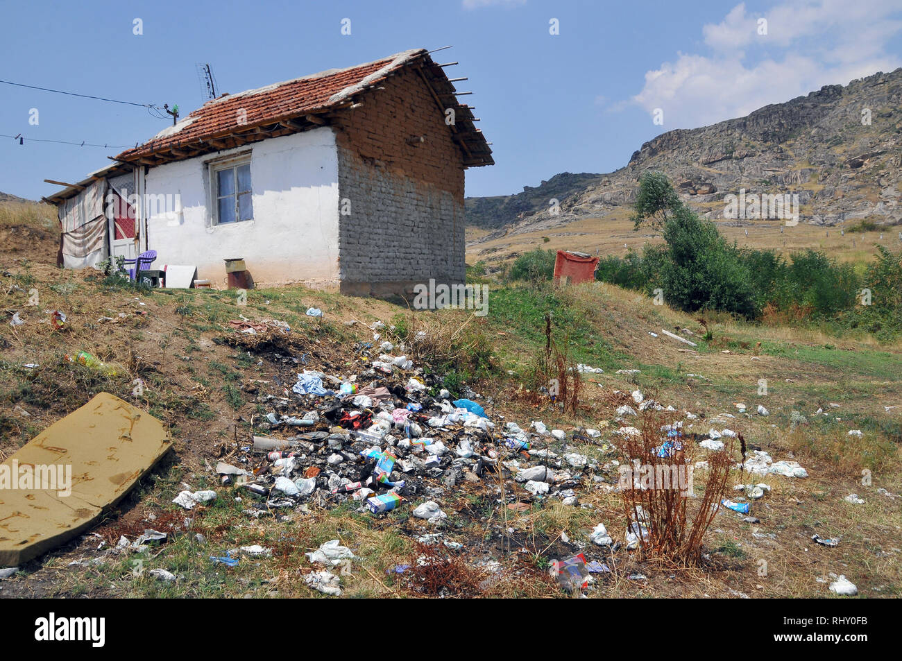 Poor people's houses on the outskirts of Prilep town in Macedonia Stock ...