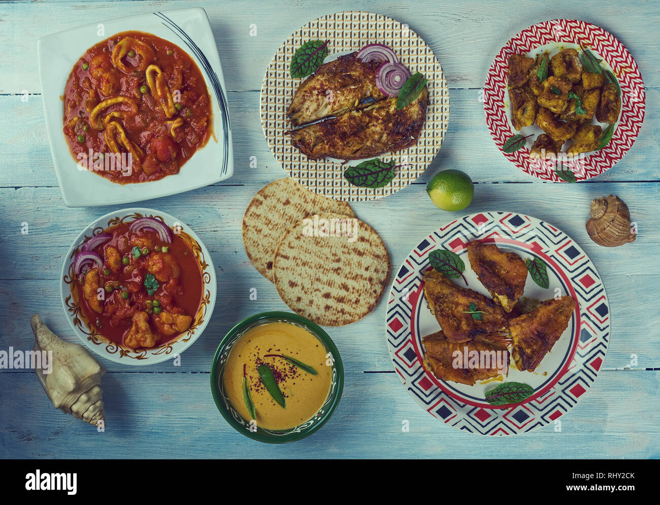 Kerala Style cuisine, Traditional assorted dishes, Top view Stock Photo ...