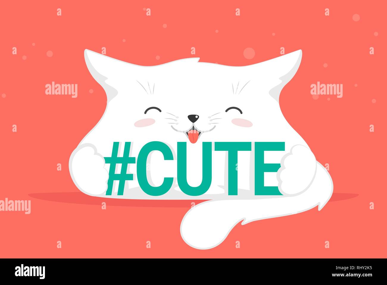 Hashtag cute concept flat vector illustration of funny cat hugging ...