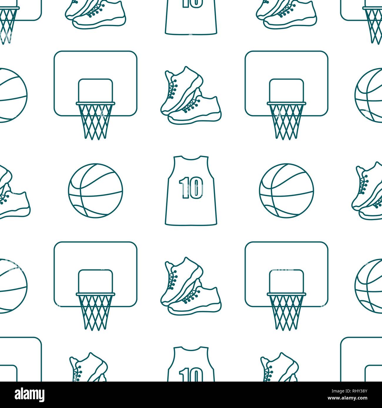 Seamless pattern with basketball basket, ball, sneakers, shirt. Sports ...