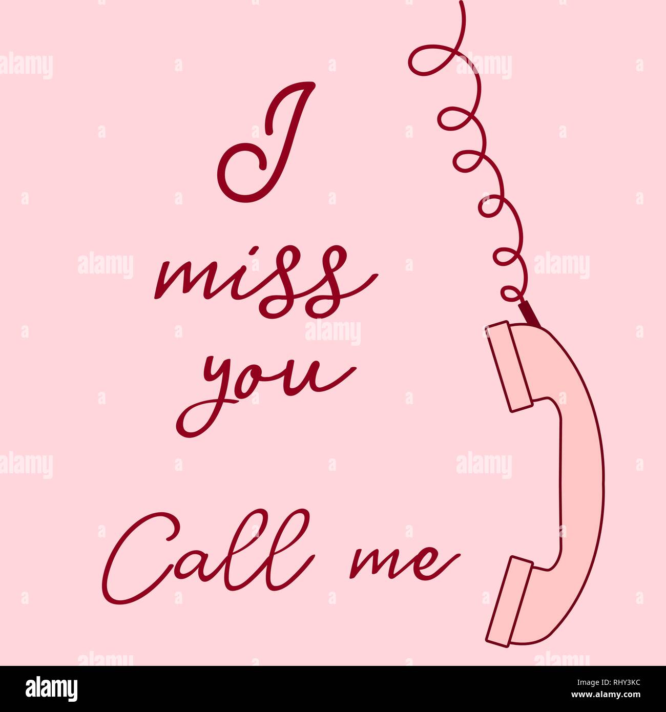 Vector illustration with handle handset. Inscription i miss you call me ...