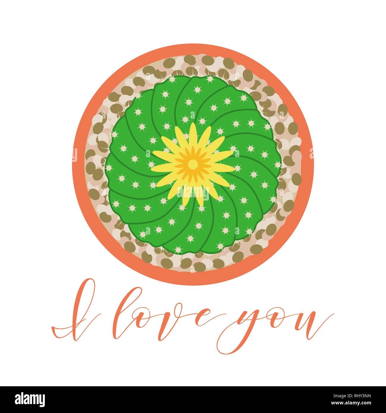 Vector illustration with blooming cactus and inscription I love you ...