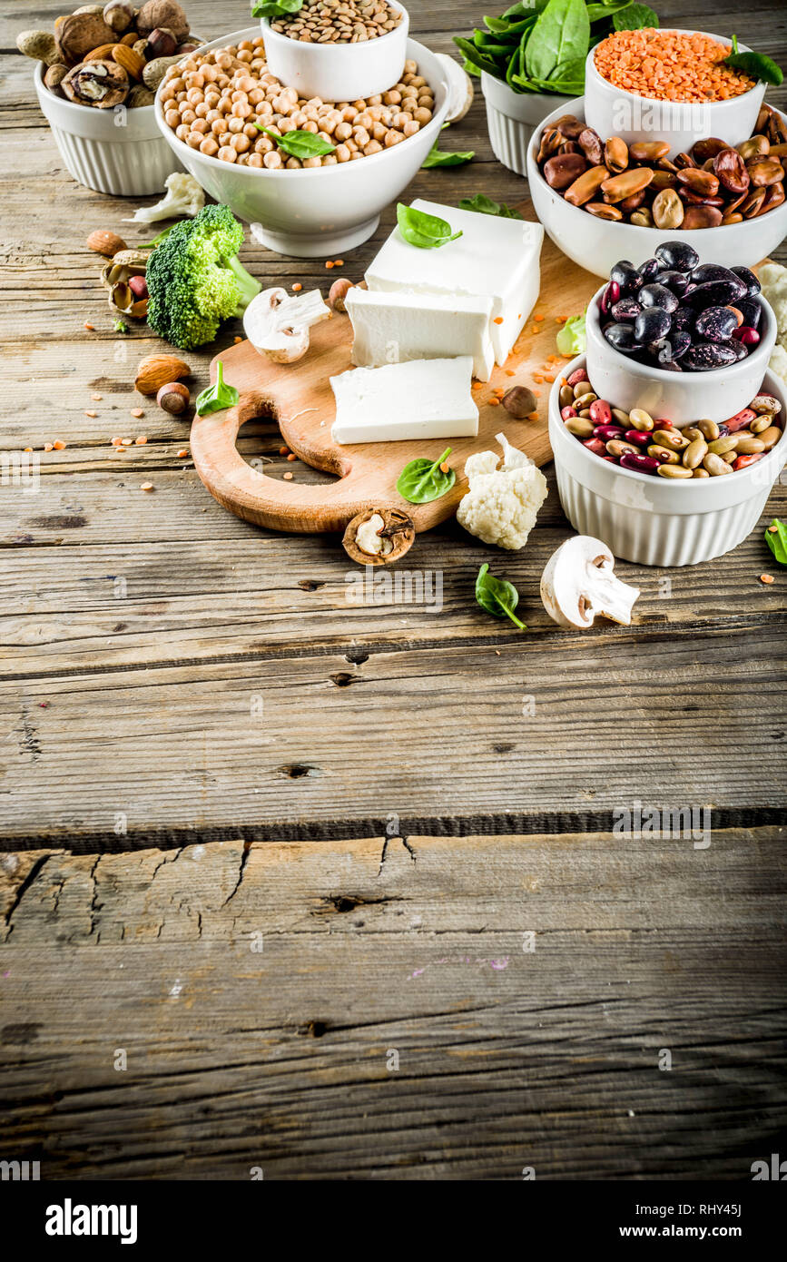 Healthy plant vegan food, veggie protein sources: Tofu, vegan milk ...