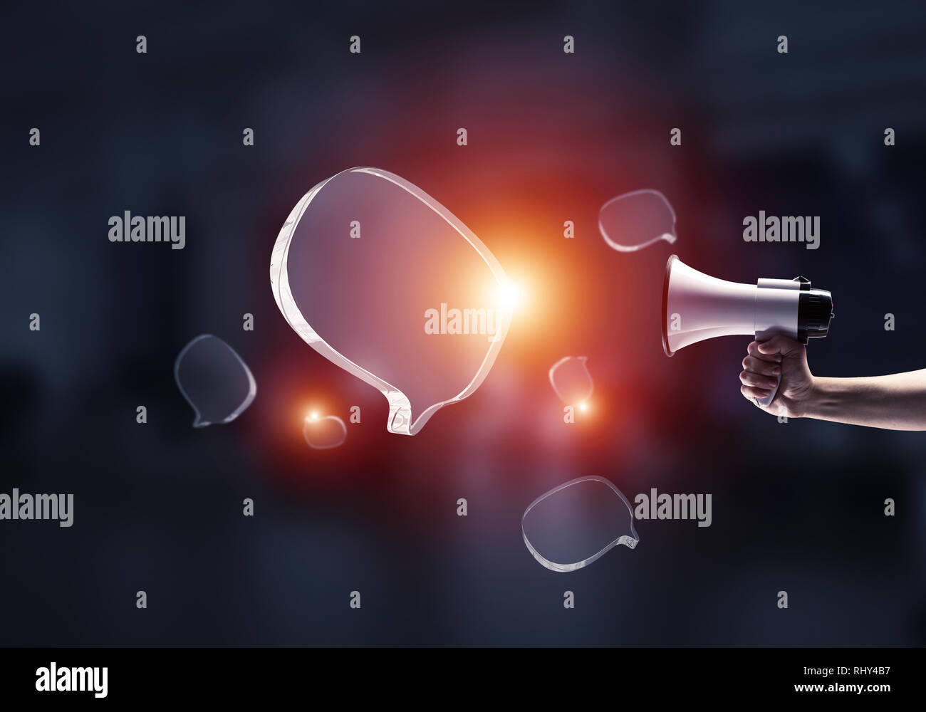 Announcement and communication concept with message buuble on dark ...