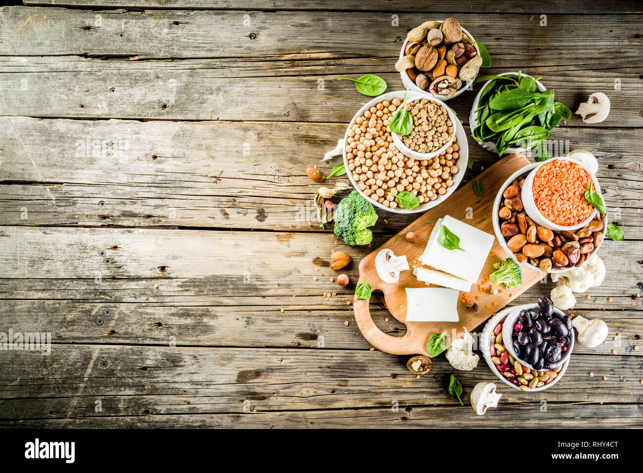 Healthy plant vegan food, veggie protein sources: Tofu, vegan milk ...