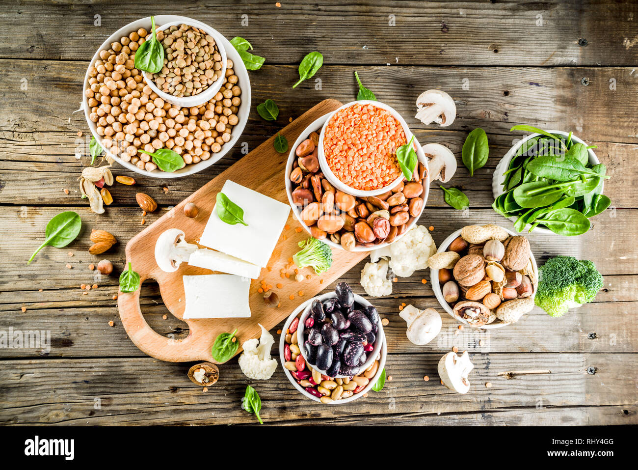 Healthy plant vegan food, veggie protein sources: Tofu, vegan milk ...