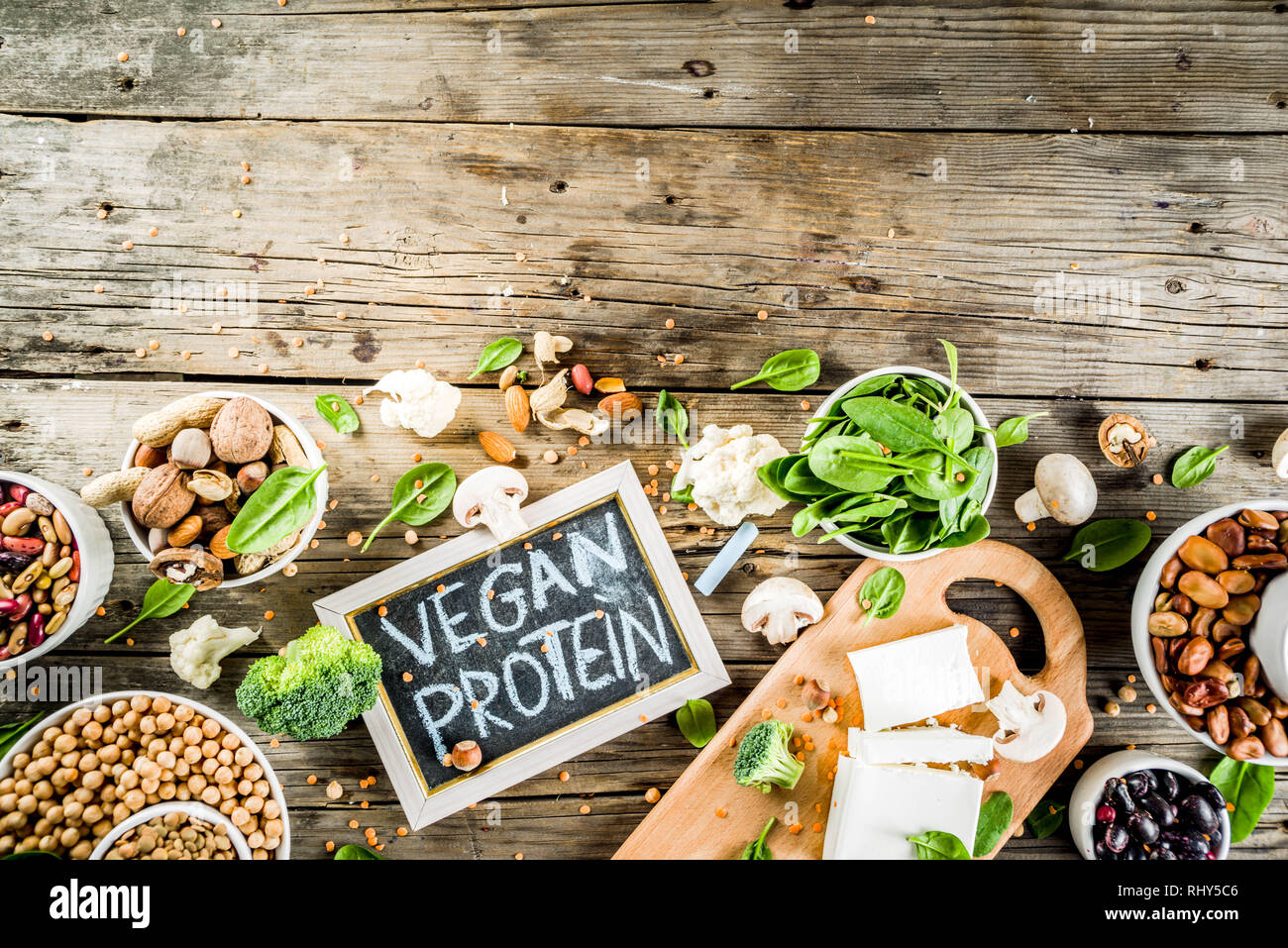 Healthy plant vegan food, veggie protein sources: Tofu, vegan milk ...