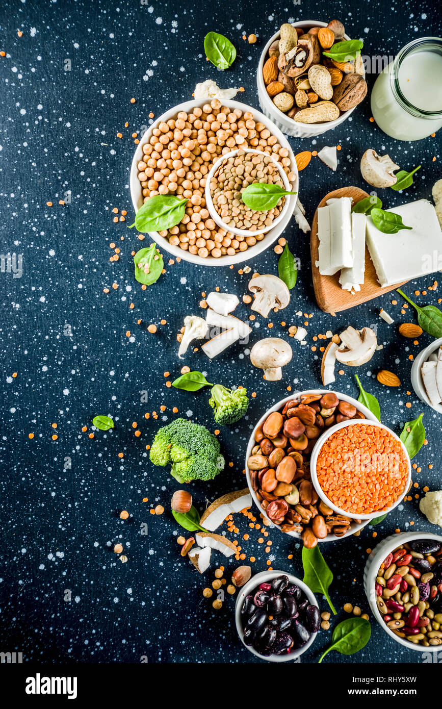 Healthy plant vegan food, veggie protein sources: Tofu, vegan milk ...