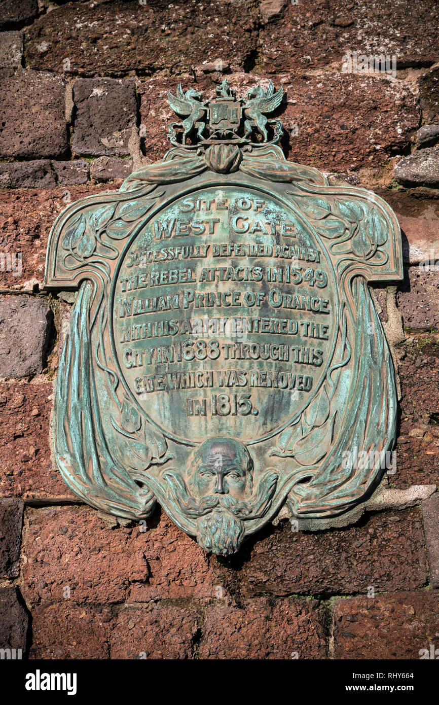 Exeter's Roman city wall.William Prince of Orange ,"Site of West Gate ...