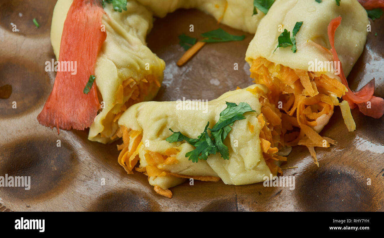 Oromo, Kyrgyz Kazakhs cuisine, traditional steamed pie made in Central ...