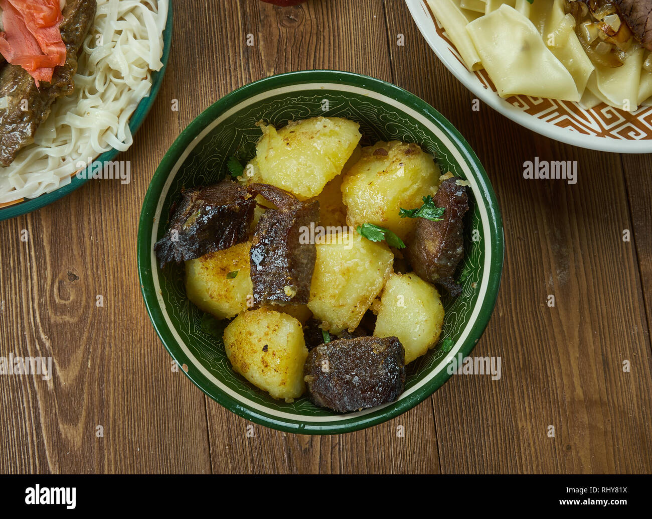 Kuurdak, traditional meat dish, Kyrgyz cuisine, Traditional assorted ...