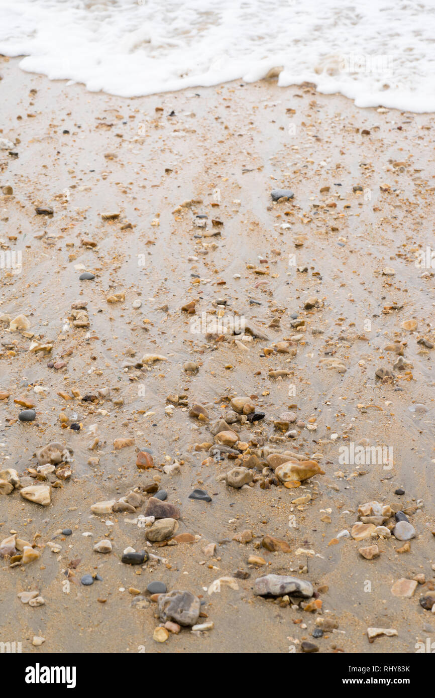 Stones at a sandy pebble beach with the sea withdrawing Stock Photo - Alamy