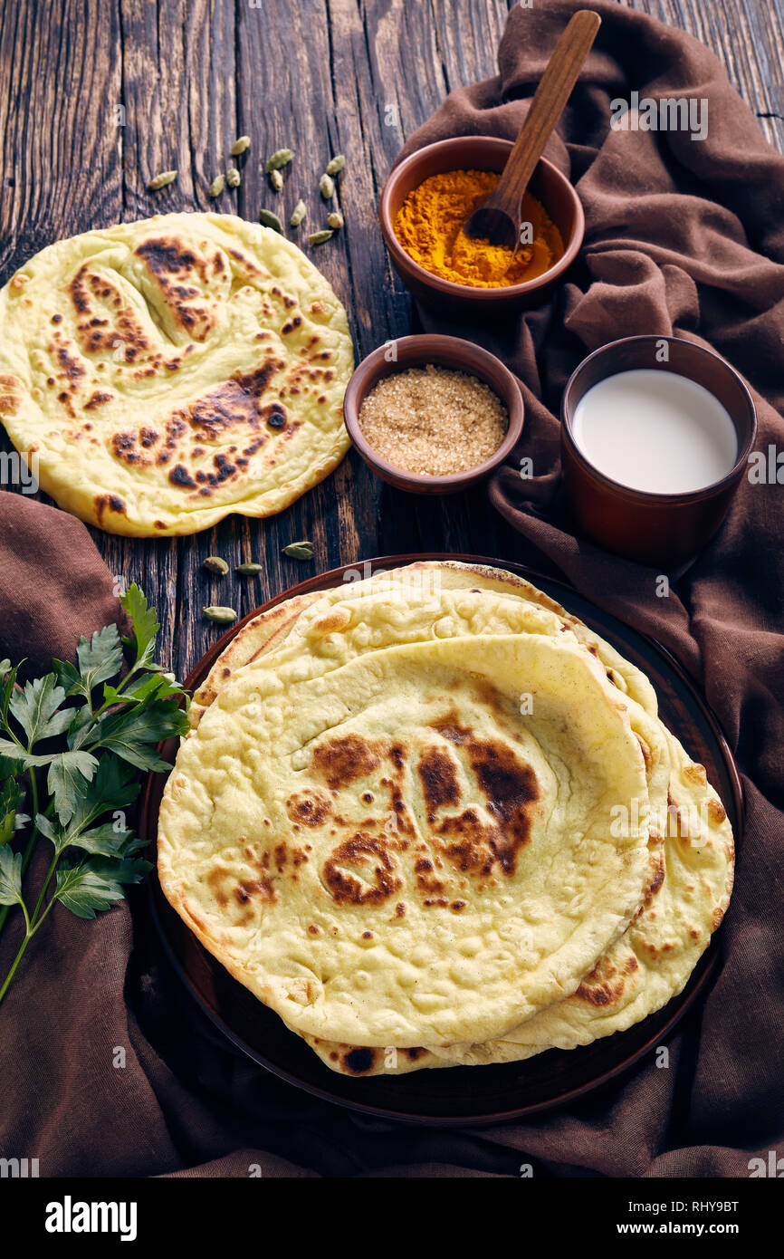 naan - delicious hot freshly baked homemade indian flatbread on a ...