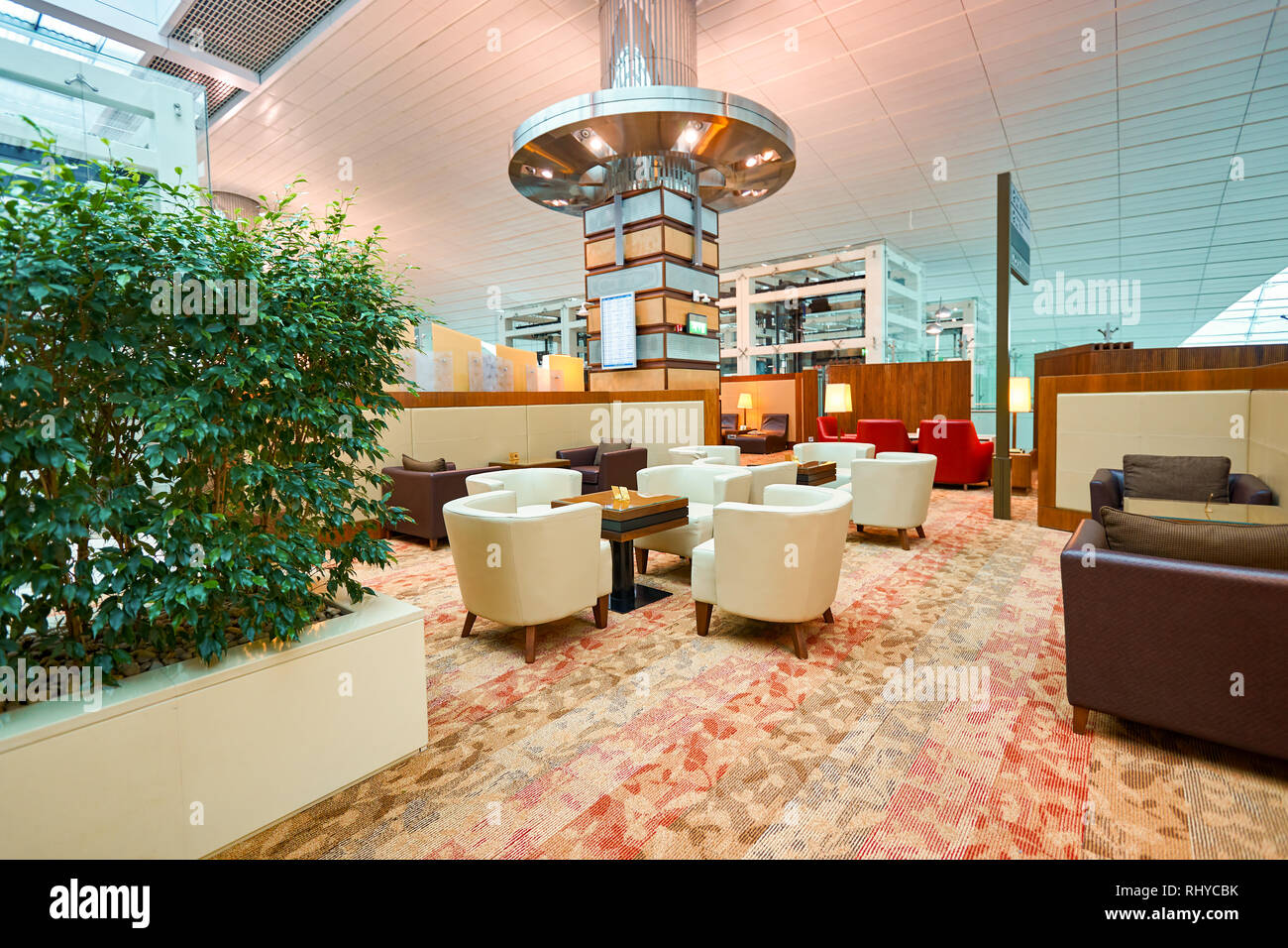 DUBAI, UAE - MARCH 09, 2016: interior of Emirates business class lounge ...