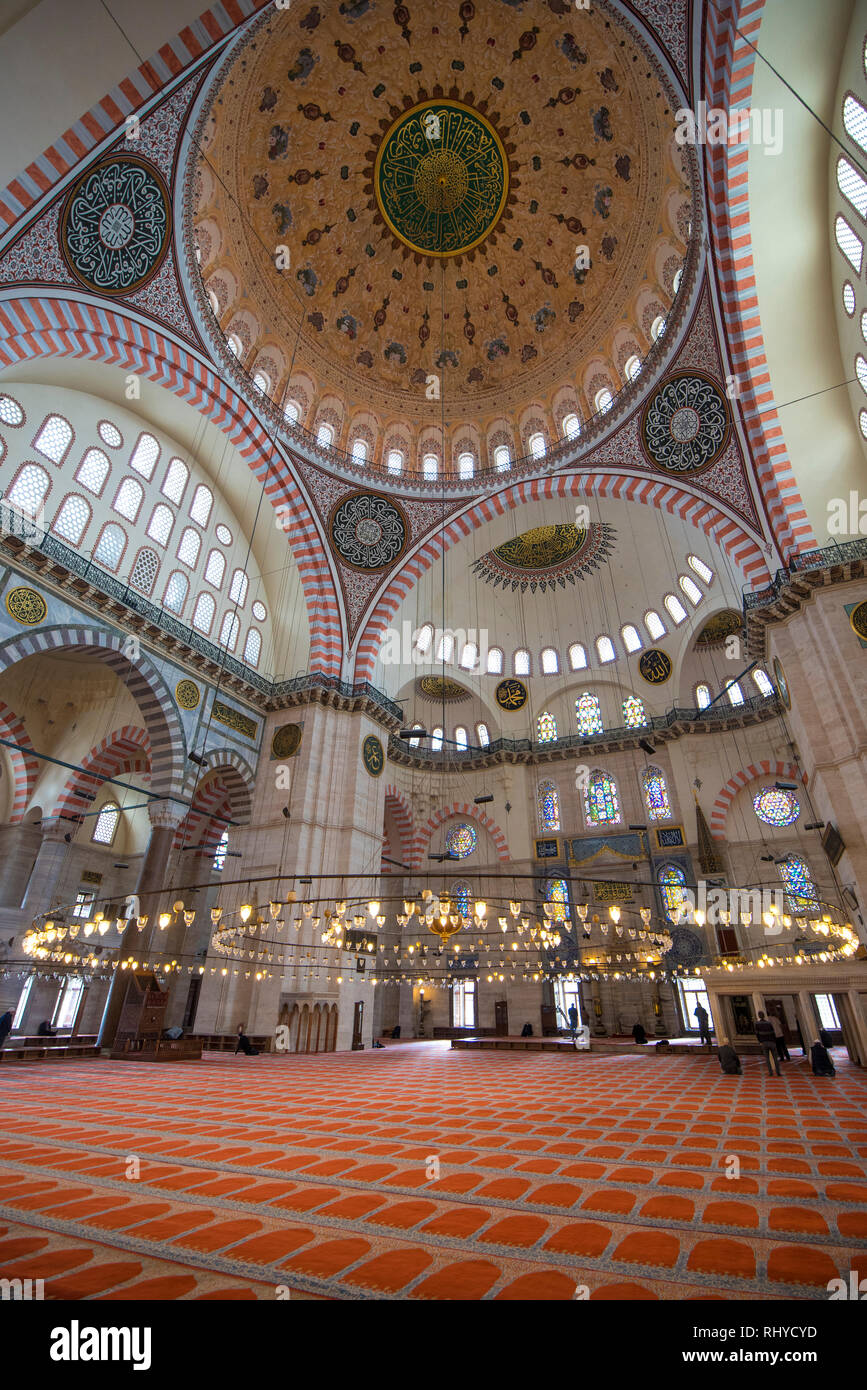 Inside Interior of Suleymaniye Mosque (Suleymaniye Cami). It is the ...