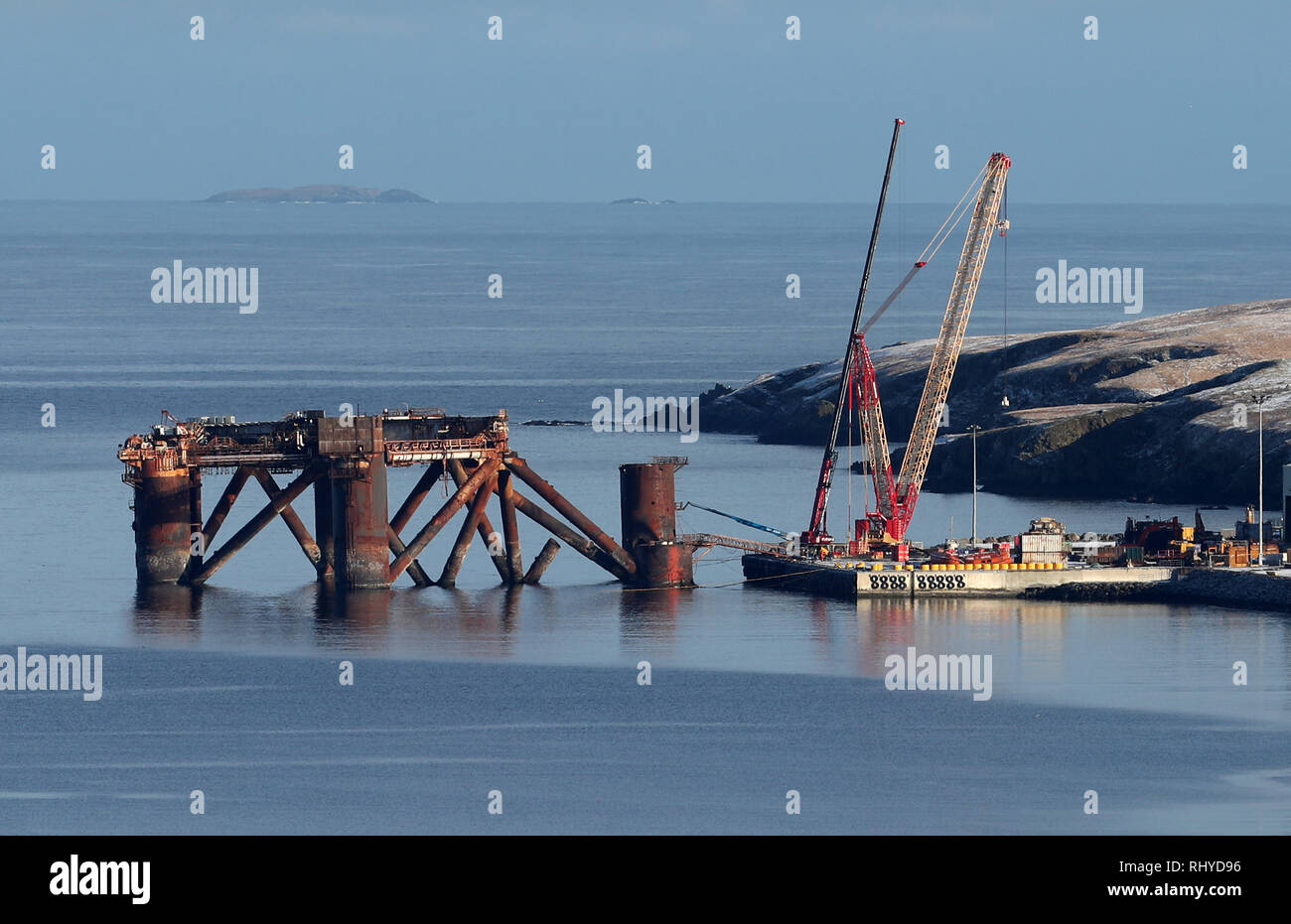 Oil rig decommissioning work near Lerwick, Shetland Isles. PRESS ...