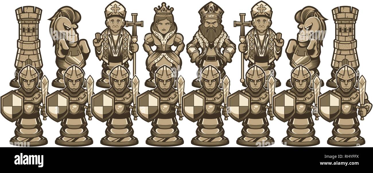 Chess Cartoon Figures White Stock Vector Image & Art - Alamy