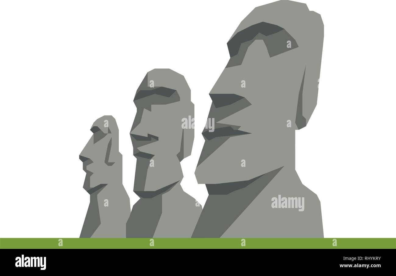 Flat design isolated vector icon of Moai heads, Easter Islands, Chile ...